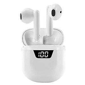 Wireless Earbuds Bluetooth 5.0 Headphones,3D Stereo Air Buds Ear Bud Built-in Mic Deep Bass Touch Control Sport Earphones Open Lid Auto Pairing for Apple iPhone/Android/Samsung (White)