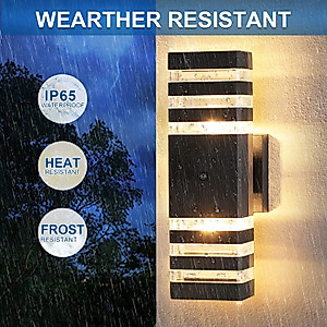 Delicavy Dusk to Dawn Sensor Outdoor Wall Lights Up Down Porch Lights Modern Exterior Light Fixtures Photocell Waterproof Black Aluminum Housing for Front Porch, Patio, Garage (Use Two E26 Bulbs)