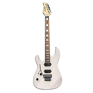 GoDpsMusic 6 String Sawtooth ST-M24 Electric Guitar with Floyd Rose, Left Handed Satin White (ST-M24-LH-SWH)