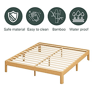 ZIYOO Queen Bed Frame 12 Inch Solid Wood Platform Bed with Metal Slats, Natural Bamboo，No Box Spring Needed, Easy Assembly, Heavy Duty Bed Frame，Free of Noise