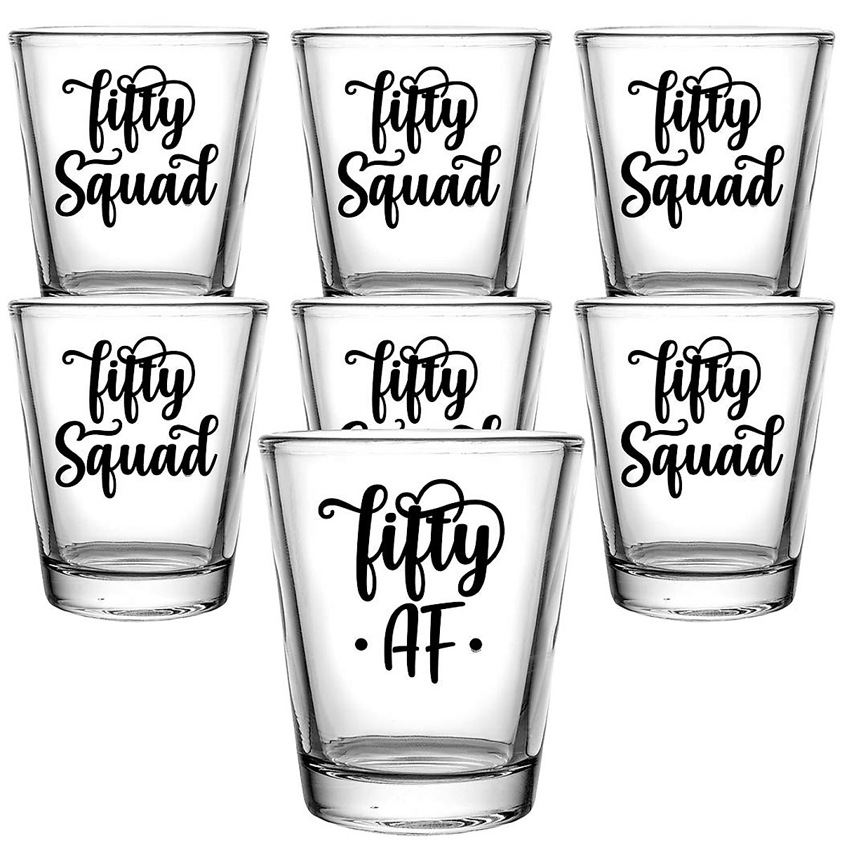 Veracco Fifty AF Fifty Squad Cheers To 50 Years Shot Glasses Birthday Gift For Someone Who Loves Drinking Bachelor 50th Funny Party Favors Fifty and Fabulous (Clear, Glass)