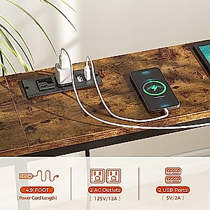 SUPERJARE Console Table with Outlet & USB Ports, 63 Inches Sofa Table with Charging Station, Narrow Entryway Table, Hallway Table, Behind Couch Table, for Living Room - Rustic Brown