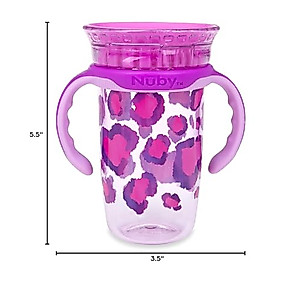 Nuby 360 Edge 2 Stage Drinking Rim Cup with Removable Handles & hygienic Cover: 10 Oz/ 300 Ml, 12M+, Leopard, Purple (80810)