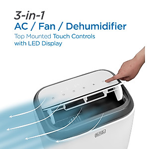 BLACK+DECKER Portable Air Conditioner, 5,000 BTU SACC/CEC (8,000 BTU ASHRAE 128) for Rooms Up To 350 Sq. Ft., Portable AC with Full Function Remote Control & Window Kit, BPT05WTBA, White