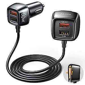 60W USB Car Charger - AINOPE [4 Multi USB Ports] [QC 36W] Fast Car Charger Adapter[5FT Cable] QC 3.0 Cigarette Lighter Adapter Back Seat Charging for iPhone Samsung iPad MacBook Fire Tablet and More