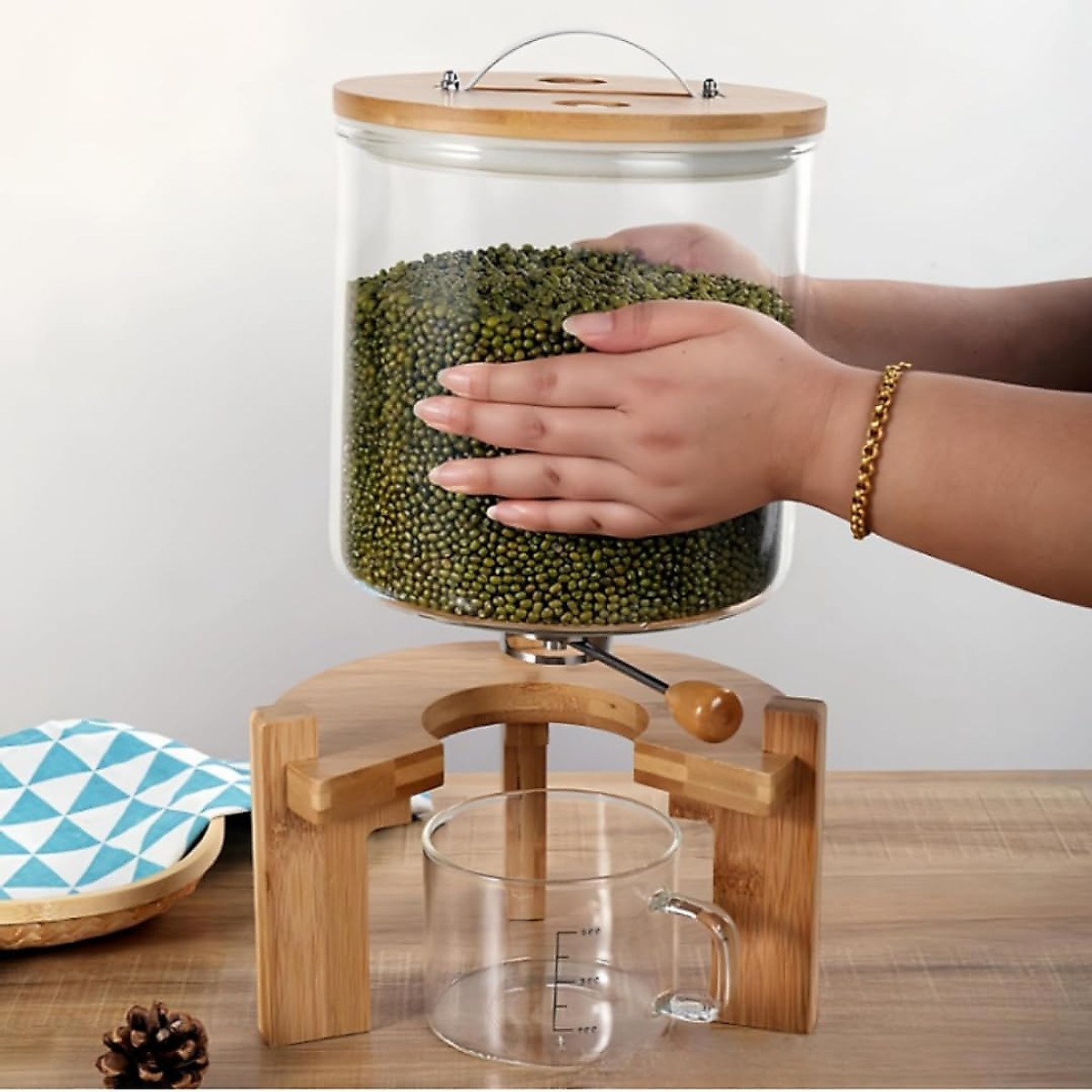 Rice Storage Container, Sealed 10 Lb Dry Food Grain Storage Container Rice Dispenser Portable Handle with Sprue for Flour Pasta Cereal and Baked Pet Dog and Cat Food Containers