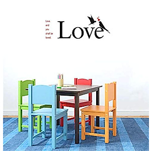 BIBITIME Love and You Shall be Loved Quotes Stickers Couple Birds Kissing Red Hearts Wall Decal Vinyl Sticker for Living Room Couple Bedroom Girlfriend Room Decor