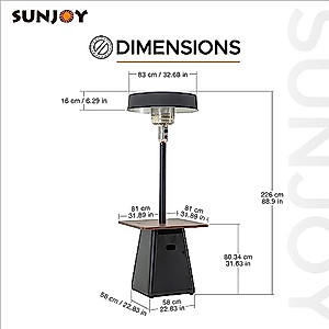 Sunjoy Patio Heater, 40000 BTU Portable Freestanding Steel Frame Outdoor Propane Heater with Side Table Design, Stainless Steel Burner, Safety Self Shut-Off System for Commercial & Residential Use