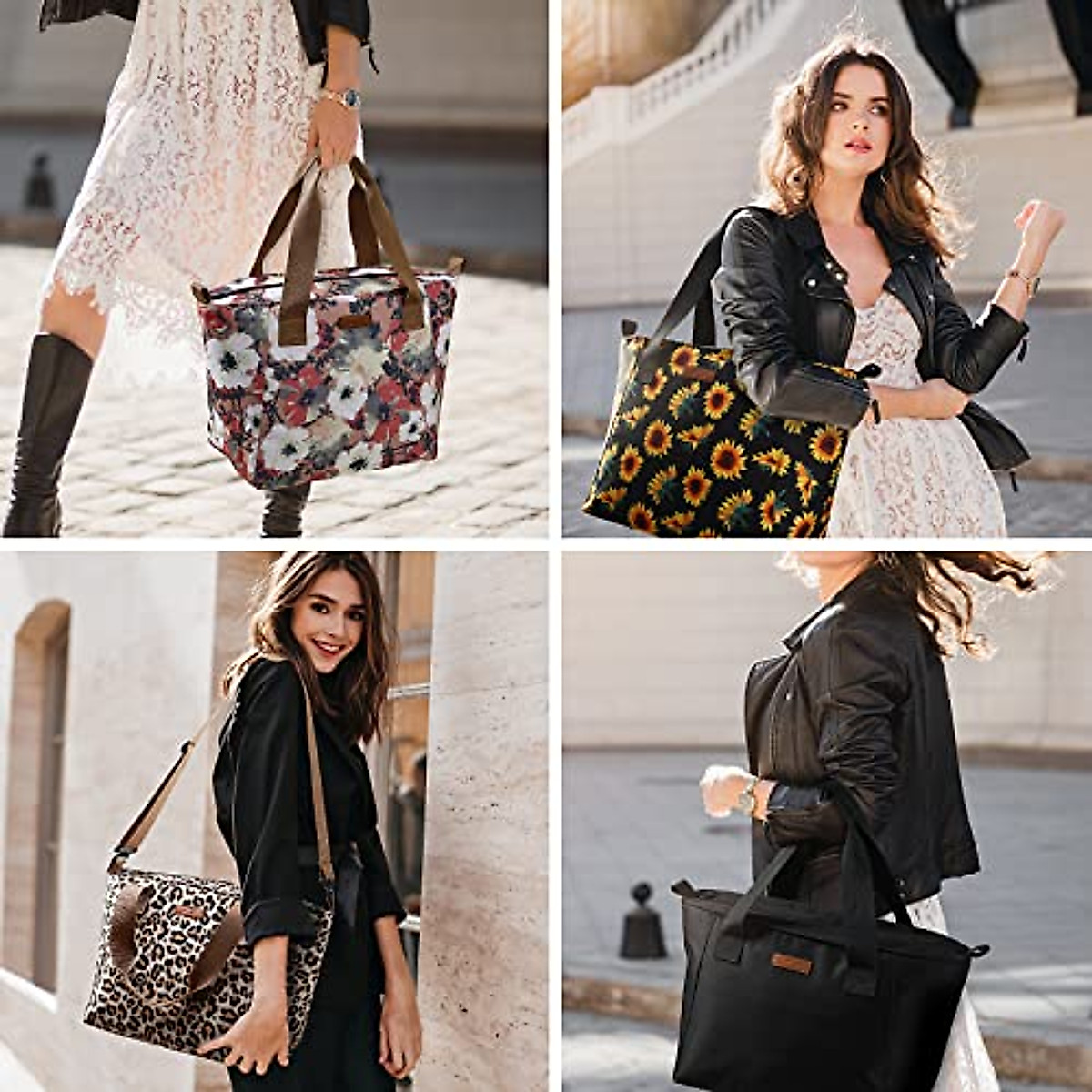 MIER Lunch Bags for Women Large Insulated Lunch Tote Bag Lunchbox Container for Work College Travel Beach, Adjustable Shoulder Strap, Leopard