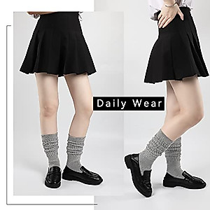 KEREDA Slouch Socks Women Knee High Scrunch Scrunchie Socks 3 Pairs Size 6-11 Black-Grey-White