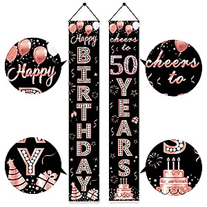 50th Birthday Decorations Door Banner for Women, Cheers to 50 Years Party Supplies Decor, Rose Gold Happy Fifty Year Old Birthday Porch Sign for Indoor Outdoor