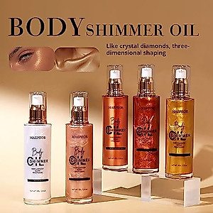 MAEPEOR Shimmer Body Luminizer 5 Colors Moisturizing Glow Illuminator Smooth and Non-sticky Summer Body Highlighter For Face & Body (80ML, 02 Gold)