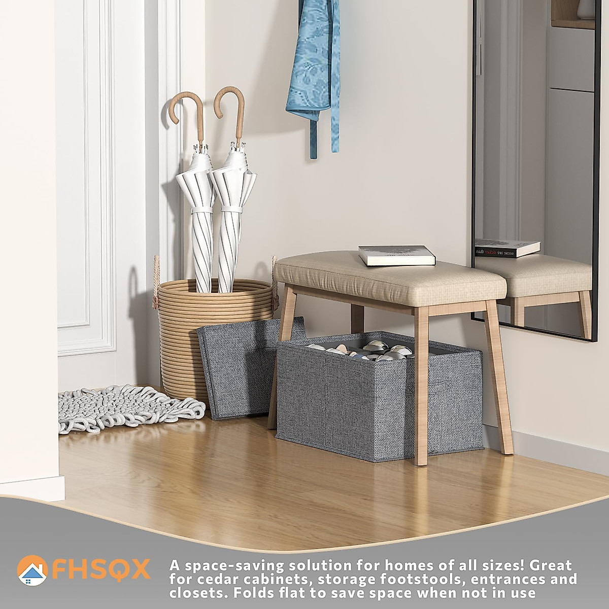 FHSQX 2 Pack Shoe Organizer for Closet,Foldable Shoe Organizer,Fits up to 24 Pairs,Storage Containers With Bottom Support for Shoes