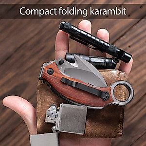 Bundle of 2 Items - Karambit Knife - Karambit Folding Knife - Folding Karambit Knives - CSGO Raptor Claw Knifes Wood Handle with Clip Pocket Krambite - Pocket Knife for Urban Work Hobby Unboxing