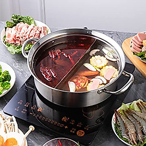 DEPILA Home Sided Plate Electric S Practical Ramen Cooker Yang Size Stick Stainless Base Cooker: Gas Two-Flavor Soup Cookware Stove Steel Dual Holder Double Two- Basin Duck Woks