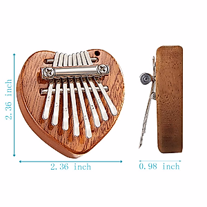 Mini Kalimba Thumb Piano, Solid Wood 8 Keys Finger Piano, Portable Marimba Musical Thumb Piano Accessory Pendant Gift (Wooden Heart)