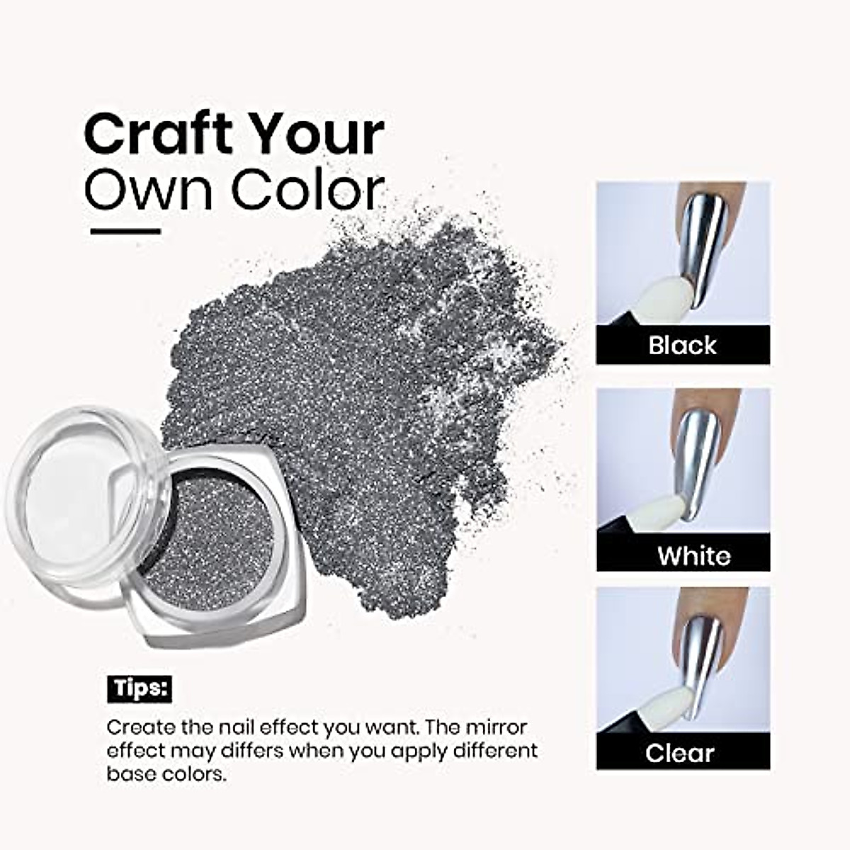 beetles Gel Polish Sliver Mirror Chrome Nail Powder, Mirror Effect Premium Salon Nail Glitter Manicure Pigments for Nail Art Design, 0.04oz/1g