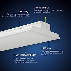 Konlite - 4 FT Linear LED Shop Lights, 225W, 30,626LM Bay Ceiling Shop Light for Commercial & Industrial Use, Non-Maintenance Shop Lights for Workshop, Garage Light, 5000K Daylight, Dimmable 1-10V
