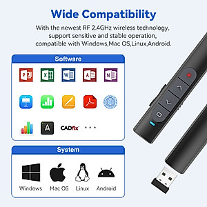 Presentation Clicker Wireless Presenter Remote, PowerPoint Clicker Computer Clicker with Red Light, Clickers for PowerPoint Presentations Slide Advancer with Volume Control for Mac/Laptop/Computer