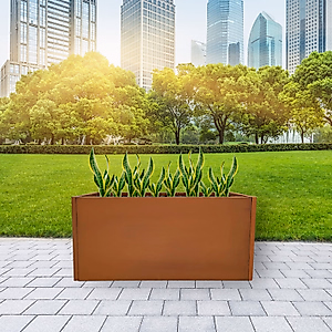 GZGNEEVL Corten Steel Planter Box Metal Outdoor Large Rectangular Rustic Durable Antique Detached for Commercial Residential Patio Deck and Backyard 36" x 12" x 16"