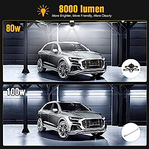 Bikuer Donzake 100W LED Garage Lights,2 Pack 8000Lumens CRI 80 6000K Adjustable Trilights Garage Ceiling Light , LED Shop Light for Garage , Workshop