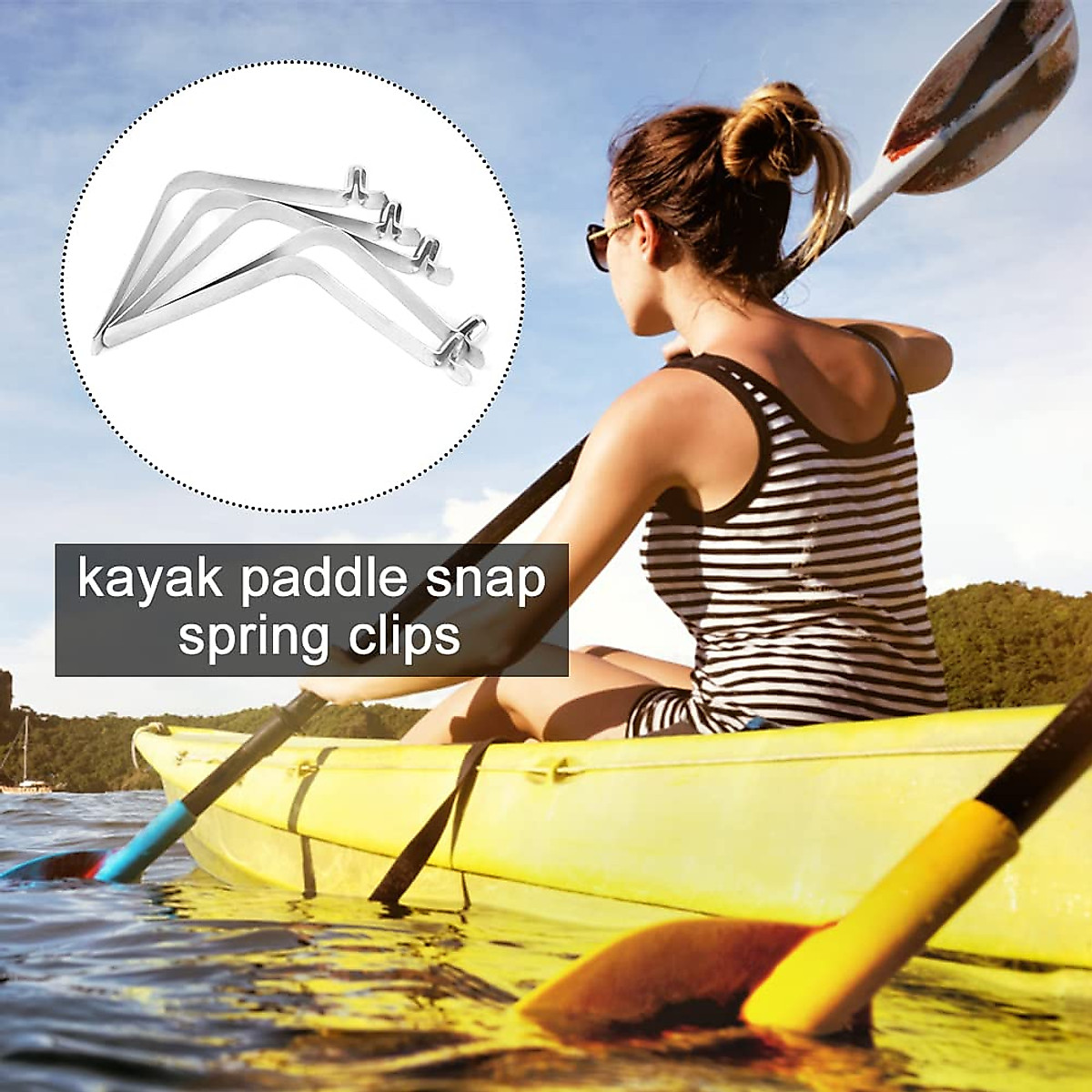 UXELY Kayak Spring Clips 6mm, Push Button Spring Clip, Kayak Paddle Snap Spring Clip, 5 pcs Stainless Steel Kayak Paddle Push Snap Clips Spring Clips Fit for Kayak Paddle Tent Pole(Silver)