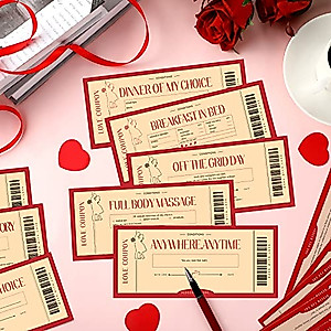 Zonon 20 Pieces Valentine‘s Day Love Coupon Cards for Sweet Couple, Husband, Wife, Boyfriend or Girlfriend Romantic Gift for Wedding, Anniversary or Birthday, 20 Designs(Red and Light Brown)