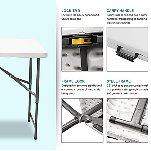 AJP Distributors 4 Foot Portable Plastic Folding Table 4FT 48" Half Foldable Heavy Duty Top w/Carry Handle - Indoor Outdoor Backyard Camping Picnic BBQ Party Wedding Dining Office Event Meeting White