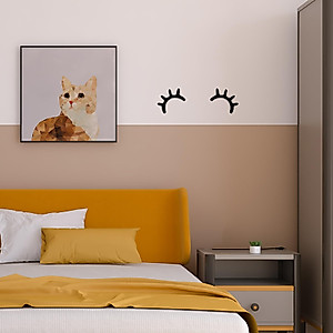 VOSAREA 2pcs Sleepy Eyes Wall Decor Wooden Eyelash Bedoom Wall Decoration Sleepy Eyes Wall Stickers Art Decals for Nursery Baby Room Kids Bedroom, Black