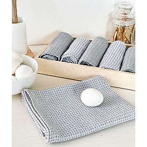 Chardin home Ecofriendly Upcycled Cotton Assorted Waffle Weave Kitchen Towels Set, Grey & White | 18x28 Inch Dish Cloths Set of 6 |Super Absorbent Reusable Ultra Soft Hand and countertop Tea Towels