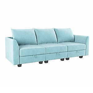 HONBAY Modern Fabric Living Room Furniture Sets 3 Pieces Sofa Loveseat and Armchair Set Modular Sofa Sectional Couch Set in Aqua Blue