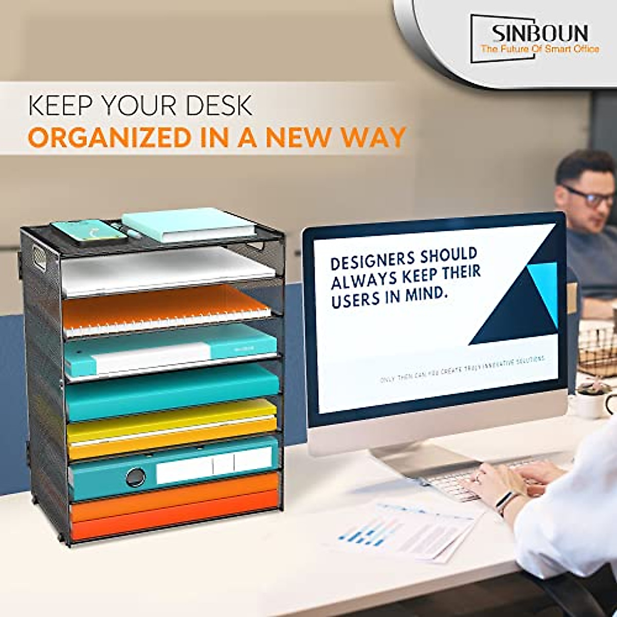 Sinboun 8-Tier Paper Organizer Letter Tray with Handle, Mesh Metal Desk File Organizer Paper Holder Office Organization for School Office Home