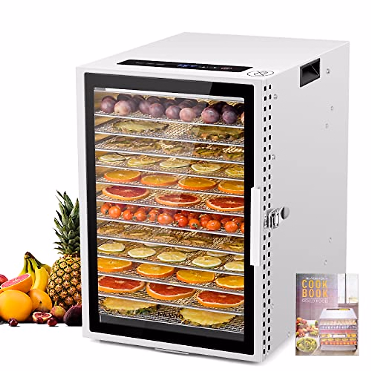 Kwasyo Food Dehydrator Machine, 12 Trays ALL Stainless Steel, Dual fan 360° Efficient Drying, 24H Adjustable Timer & 68℉ to 194℉ Temperature Control, Overheat Protection, Food Dryer for jerky meat fruit vegetable Pet Treats, 800W