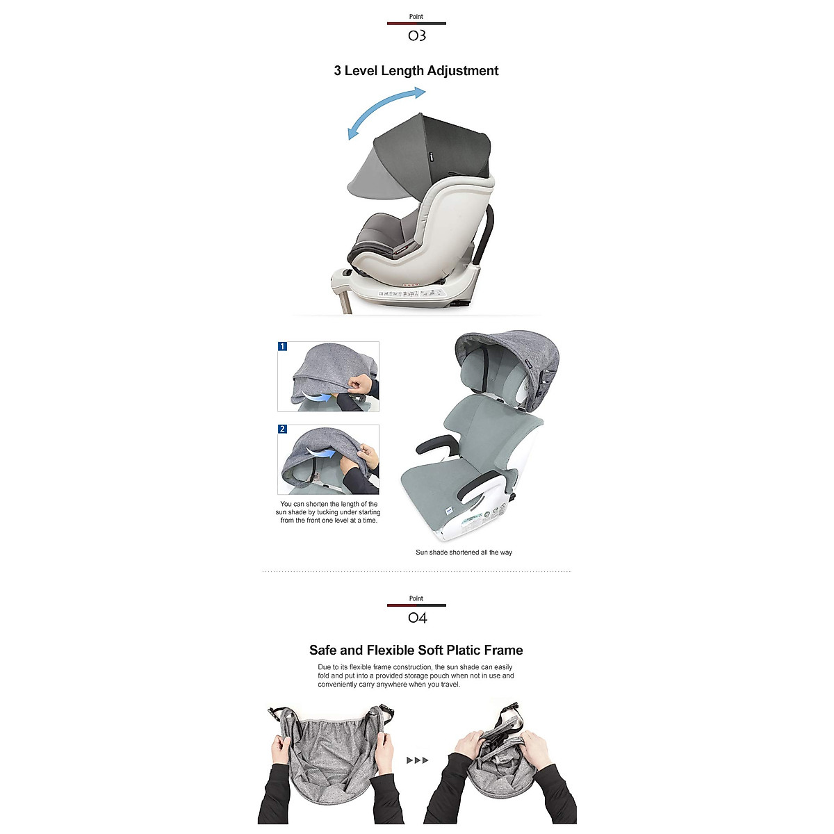 Manito Sun Shade Extender/Auxiliary Canopy for Car Seat (Black Grey)