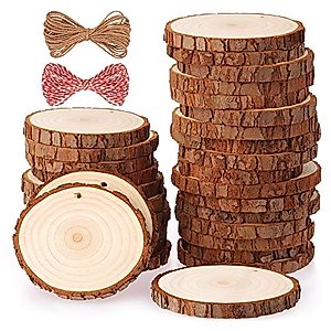Fuyit Natural Wood Slices 30 Pcs 2.4-2.8 Inches Craft Wood Kit Unfinished Predrilled with Hole Wooden Circles Tree Slices for Arts and Crafts Christmas Ornaments DIY Crafts