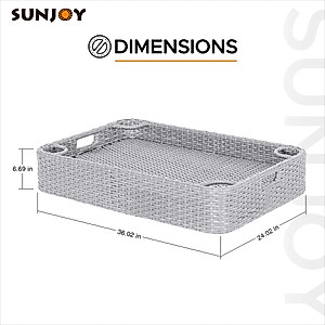 Sunjoy Wicker Floating Tray 36x24 in. Aluminum Frame Pool Tray - Swimming Floating Serving Tray for Drinks, Snacks, and Essentials - Fits Most Pool Sizes - Perfect for Pool Parties and Relaxing, Grey