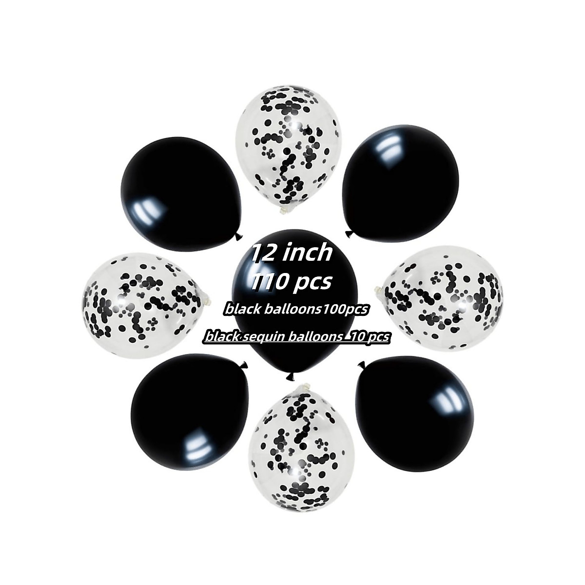 Black balloons 100 Pack + 10 Packs of Black Confetti Balloons, 12 inch Black Latex Balloons - Suitable for Weddings, Graduations, Black Birthday Balloon Party Decorations