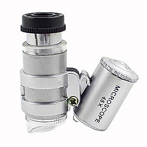 45X Mini Pocket Microscope Portable Magnifying Glass with 2 LED Lights for Jewelry Antiques