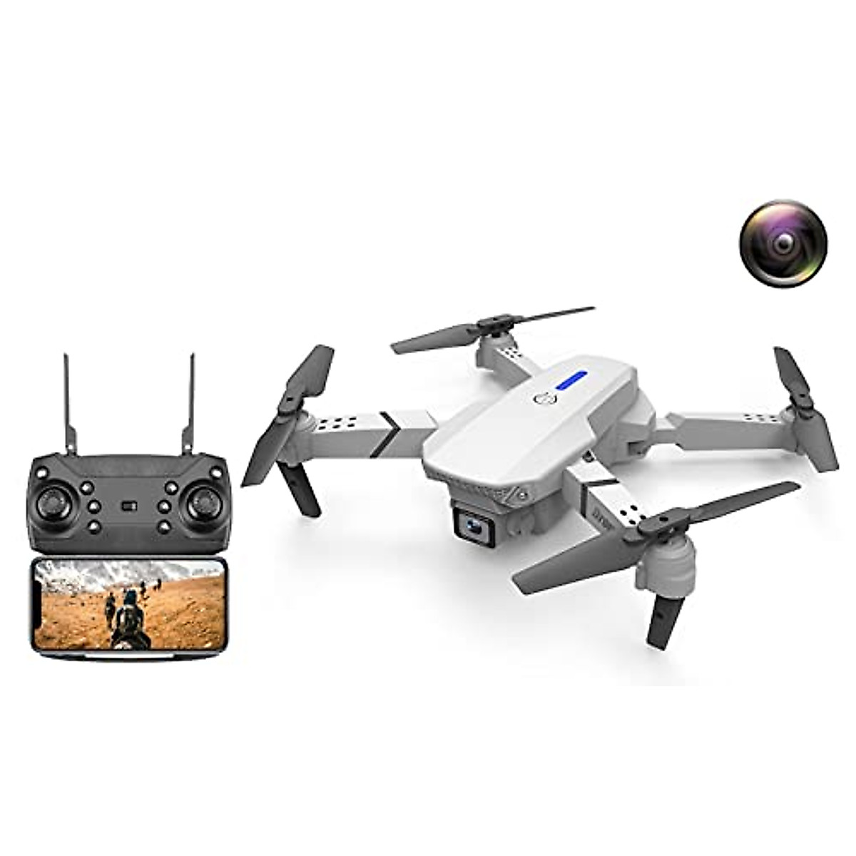 CAOY Foldable Drone, Aerial Photography with 4K/1080P Profesional HD Camera, Intelligent Aircraft Headless Mode, WiFi FPV Live Video, One-Key Return, APP Control (Single Camera 1080P, White)