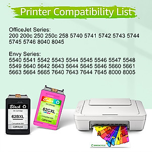 greencycle Remanufactured Ink Cartridge Replacement for HP 62XL 62 XL C2P05AN Compatible for Envy 5540 5640 5660 7644 7645 OfficeJet 5740 8040 OfficeJet 200 250 Series Printer (Black, 2 Pack)