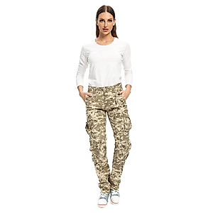 Mesinsefra Womens Cargo Pants with Pockets, Outdoor Casual Ripstop Military Combat Construction Work Pants Camo S - 8