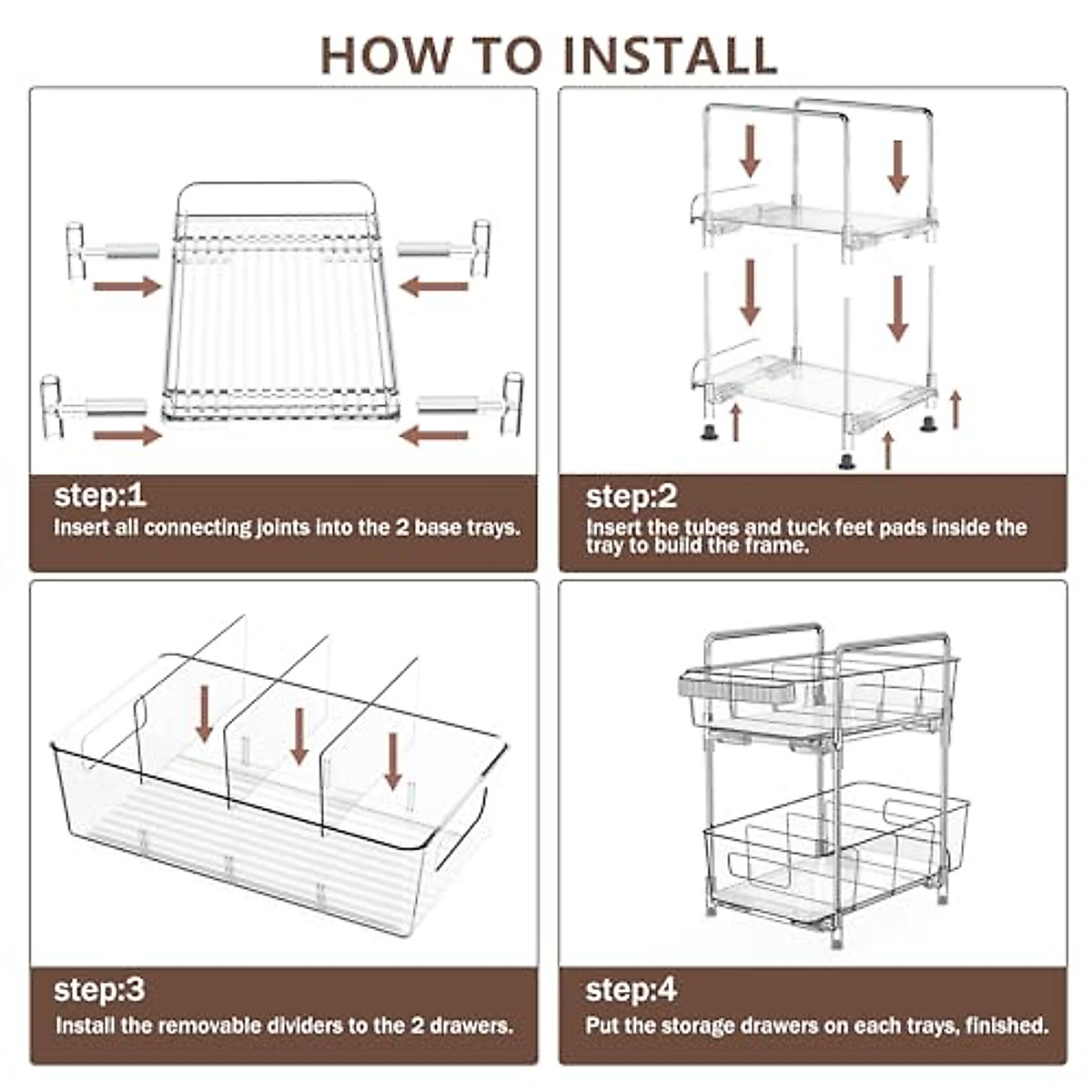 FEIMADA Under Sink Organizers and Storage 2 Packs, 2 Tier Bathroom Organizer Clear Pull out Cabinet Organizer for Bathroom Storage Kitchen Pantry Storage, Medicine Cabinet Organizer with Dividers