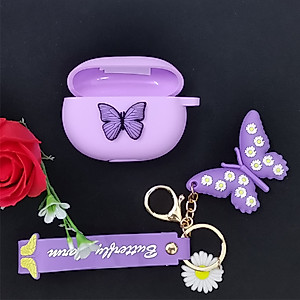 Cute Case for New Beats Studio Buds + 2021/2023 with Butterfly Keychain,Kawaii Silicone Beats Studio Buds Charging Case Cover Wireless Earbuds Protective Accesorries for Women Girls (Purple)