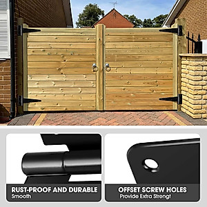 Gate Hinges Heavy Duty, Black T-Strap Strap Shed Hinge,180° Barn Door Hinges,Fence Gate Hardware Kit，Includes Anti-Rust Screws（2pcs，8inch）