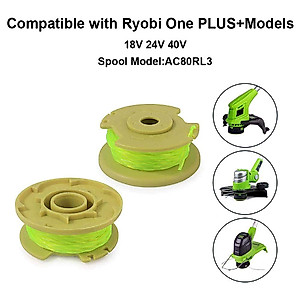 YWNYT 11ft 0.080" Replacement Trimmer Spool for Ryobi One Plus AC80RL3 18V 24V and 40V, Autofeed Cordless Weed Eater Spools String Line with Cap (12 Spool + 2 Cap)