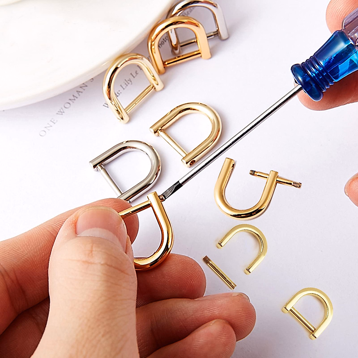 Gold D Rings for Purses,D-Ring with Screw for Crossbody Bag Purse Craft,4 Sets (Interior-1.6cm)