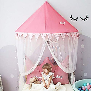 OldPAPA Princess Bed Canopy for Children, Toddler Bed Mosquito Net Crib Gauze Curtain Tent Half-Round Dome Reading Corner Tent Room Decor, Red