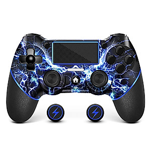 AceGamer 2 Pack Wireless Controller for PS4, Thumb Caps Included! (Gold-Skull and Lightning)