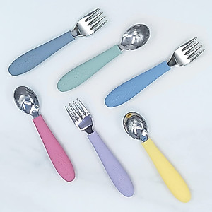 Elk and Friends Silicone Suction Plate for Babies/Toddlers + Stainless Steel Silverware Feeding Set | Divided Plate | Suction Design | Forks + Spoons Included | 3 Pack