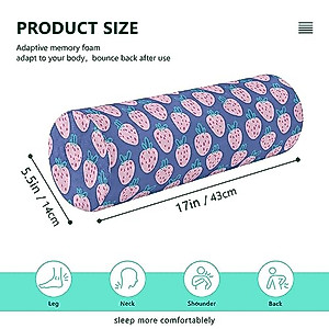 Vnurnrn Strawberry Blue Neck Support Pillow Round Neck Roll Bolster Cylinder Pillow Cervical Pillows Memory Foam Pillow for Leg Knee Back Head Support for Study Work Men Women